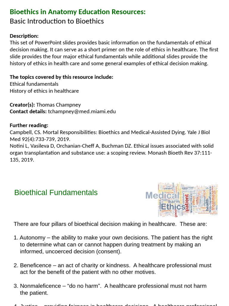Basic Introduction To Bioethics (FINAL) | PDF | Bioethics | Organ Donation