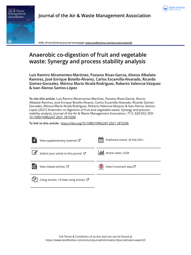 Anaerobic Co-Digestion of Fruit and Vegetable Waste Synergy and Process ...