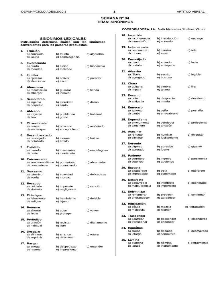 Semana 04 Aptitud Verbal Ades 2020 | PDF