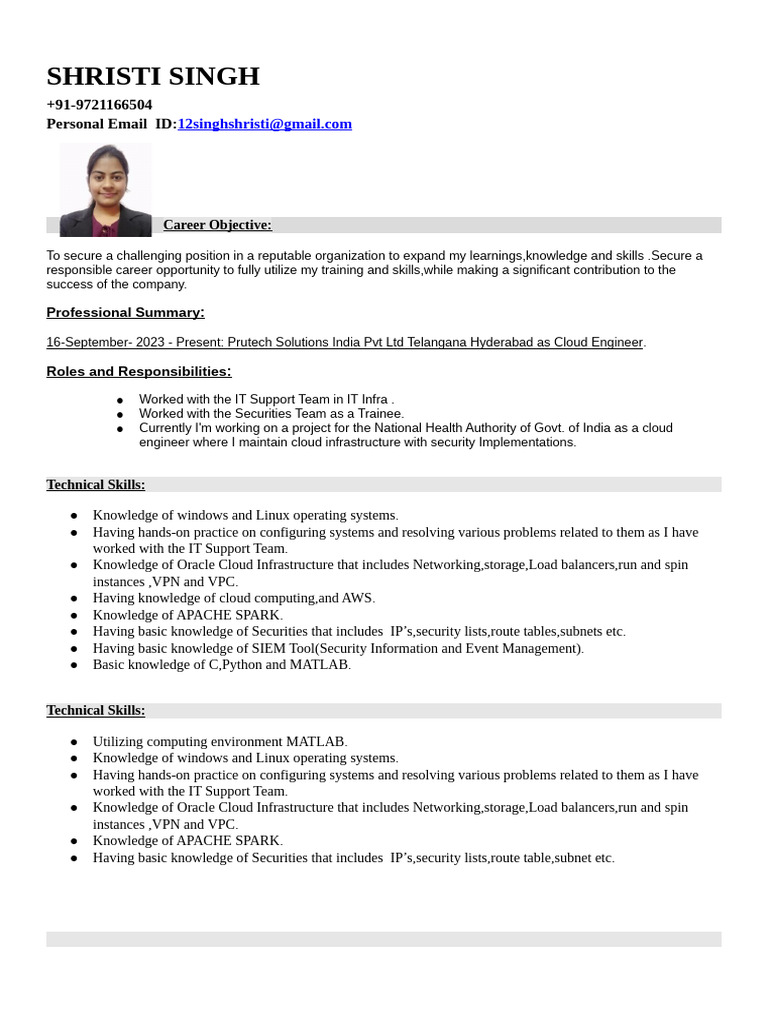 Shristi Singh Updated Resume | PDF | Cloud Computing | Computer Network