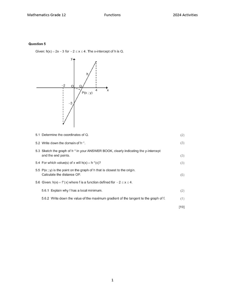 Grade 12 Functions Activities 2024 | PDF