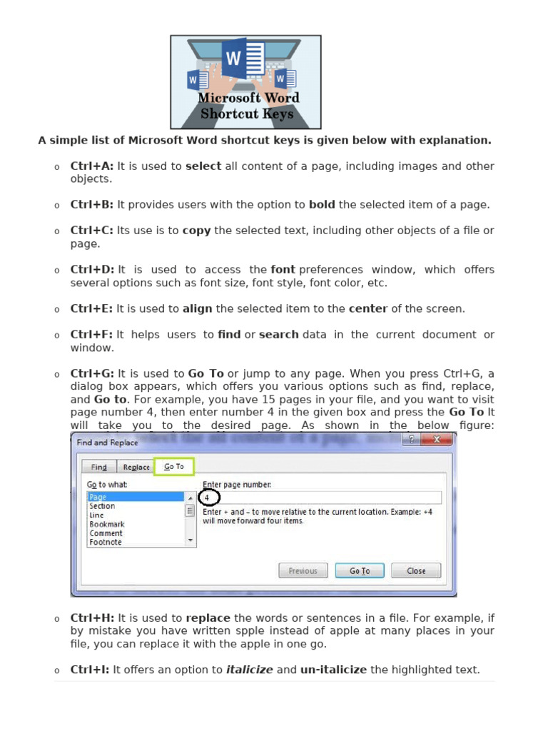 Microsoft Word Shortcut Keys | PDF | Microsoft Word | Computers