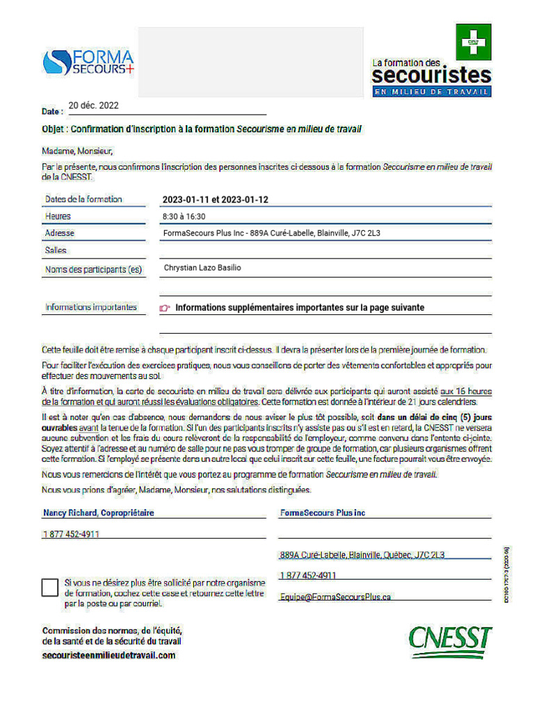 Conf. Secourisme en Milieu de Travail Chrystian Lazo Basilio | PDF