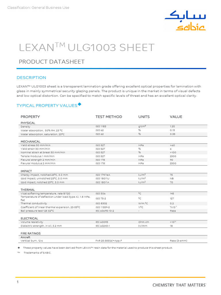 TDS Lexan Ulg1003 Datasheet 2021 | PDF
