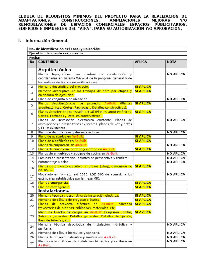 Cedula de Requisitos Mã - Nimos Del Proyecto para La Realizaciã - N de Adaptaciones | PDF