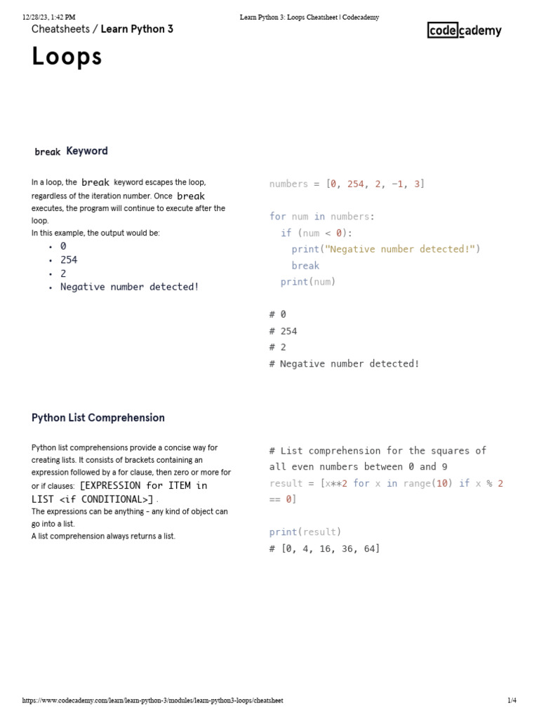 D. Loops Cheat Sheet | PDF