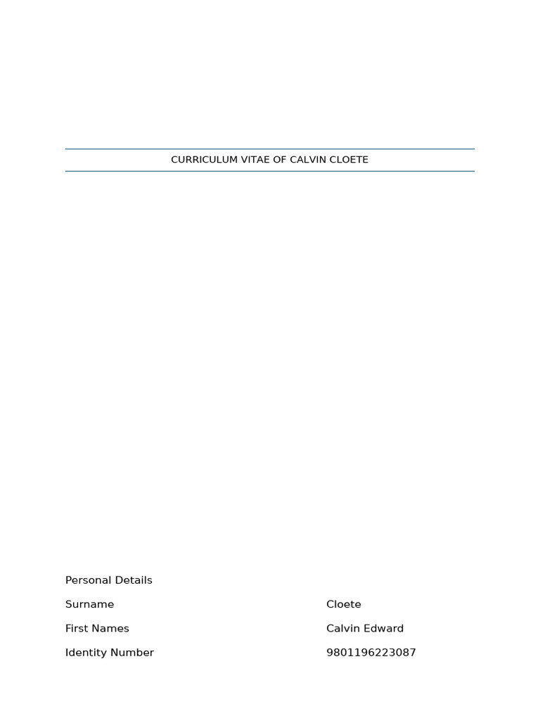 1.curriculum Vitae of Calvin Cloete | PDF
