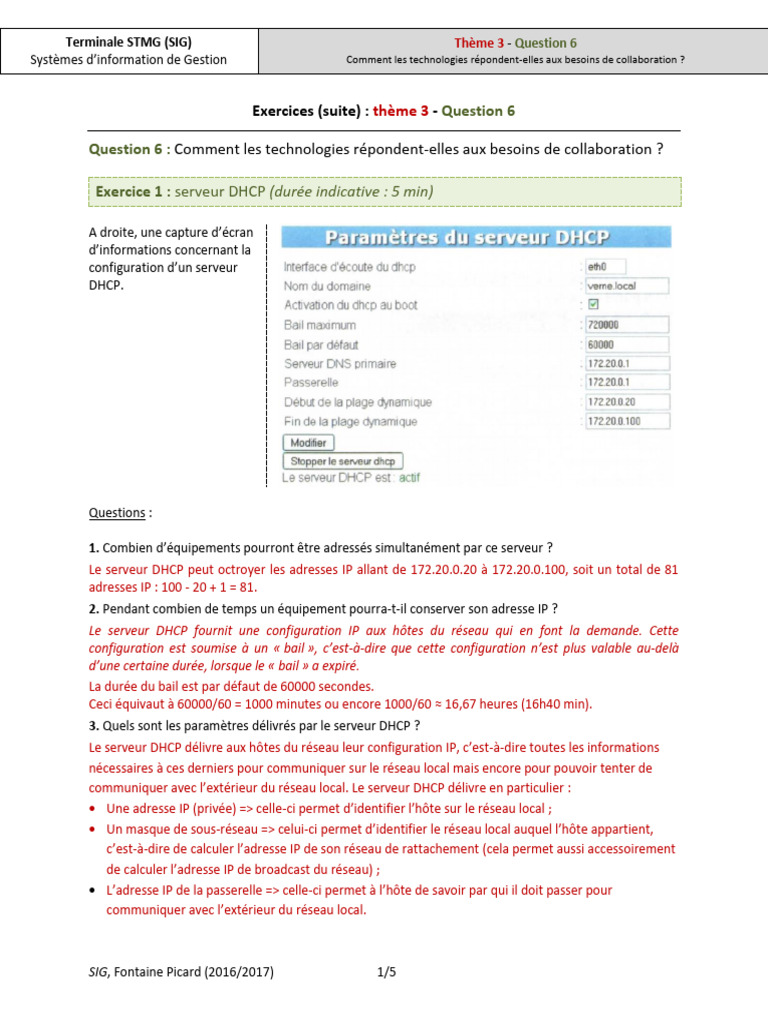 Terminale STMG (SIG) Systèmes D'information de Gestion Exercices - Q6 (Suite) - Corrigé | PDF
