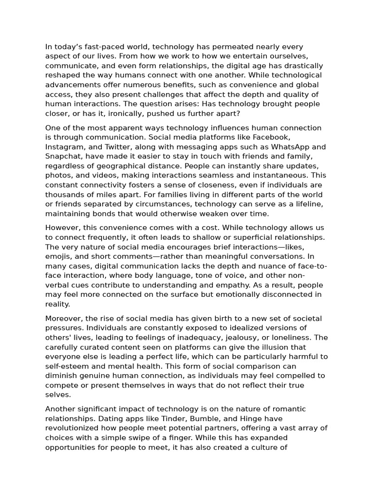 The Impact of Technology On Human Connection | PDF | Social Media ...