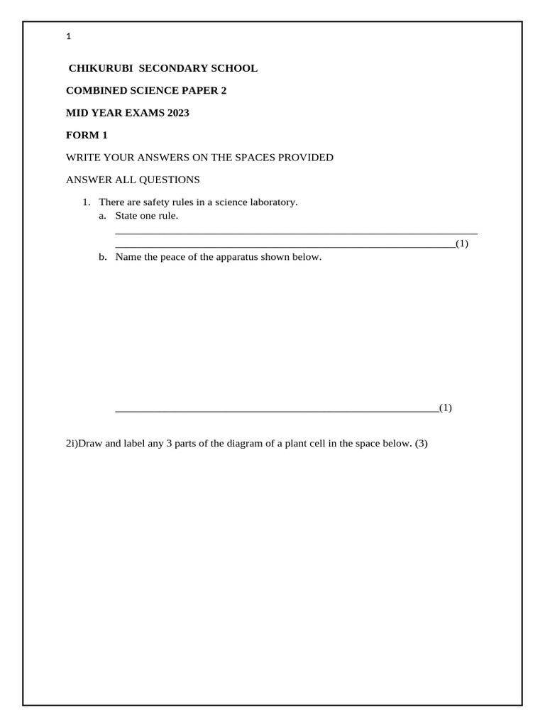 2022 Mid Year Form 1 | PDF