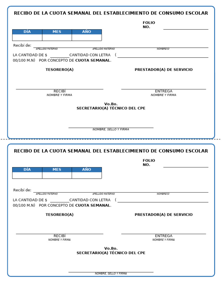 Recibo de Cuota Escolar Semanal | PDF