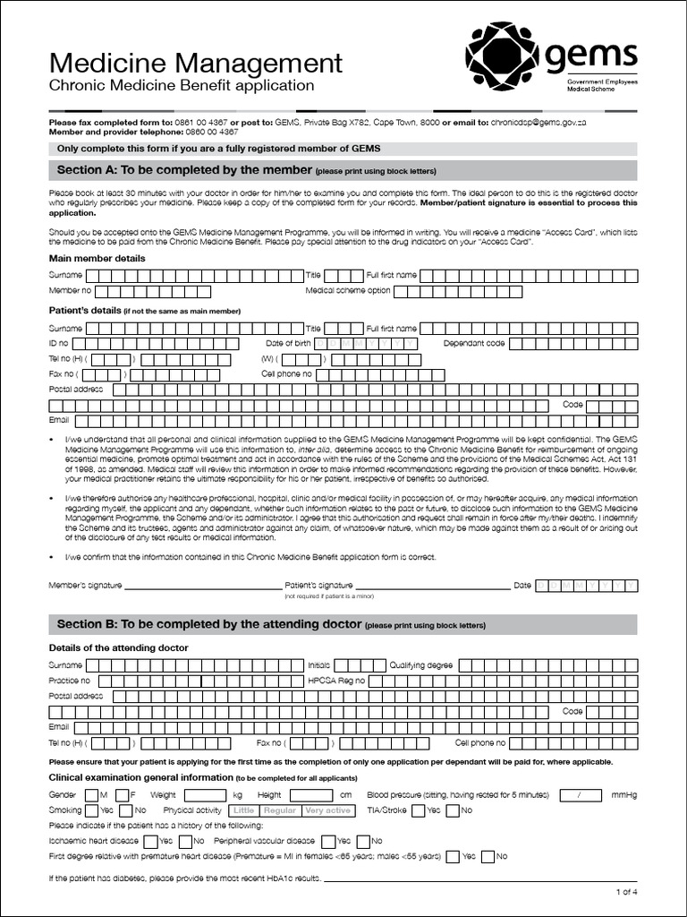 Medicine Management: Chronic Medicine Benefit Application | PDF