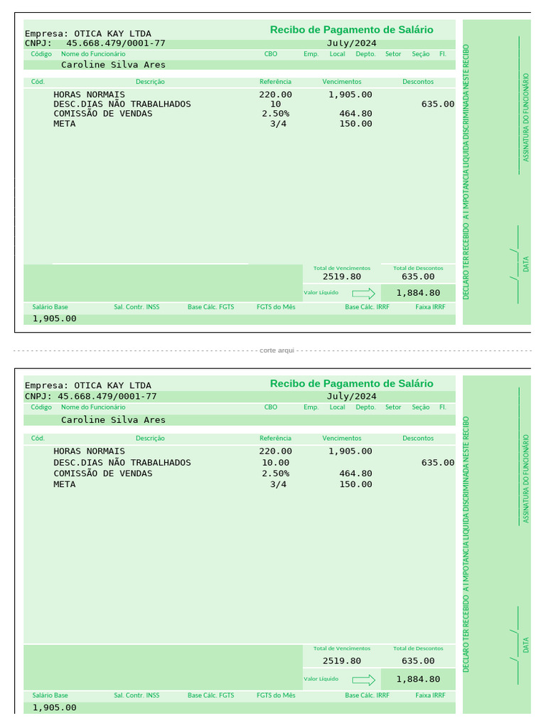 Modelo de Holerite Funcionarias | PDF