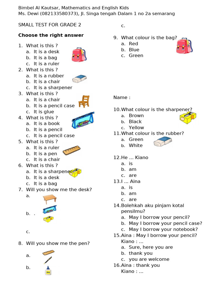 SMALL TEST GRADE 2 (1,2,3) | PDF