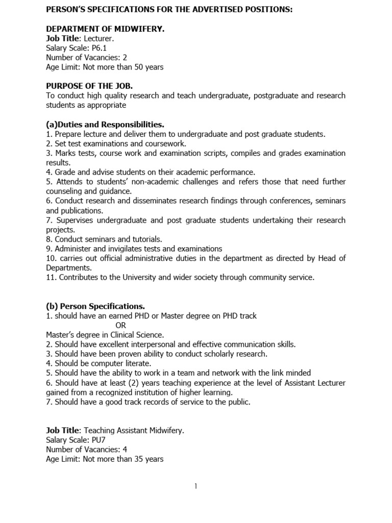 3RD Job Persons Specifications For The External Advert 1 | PDF ...