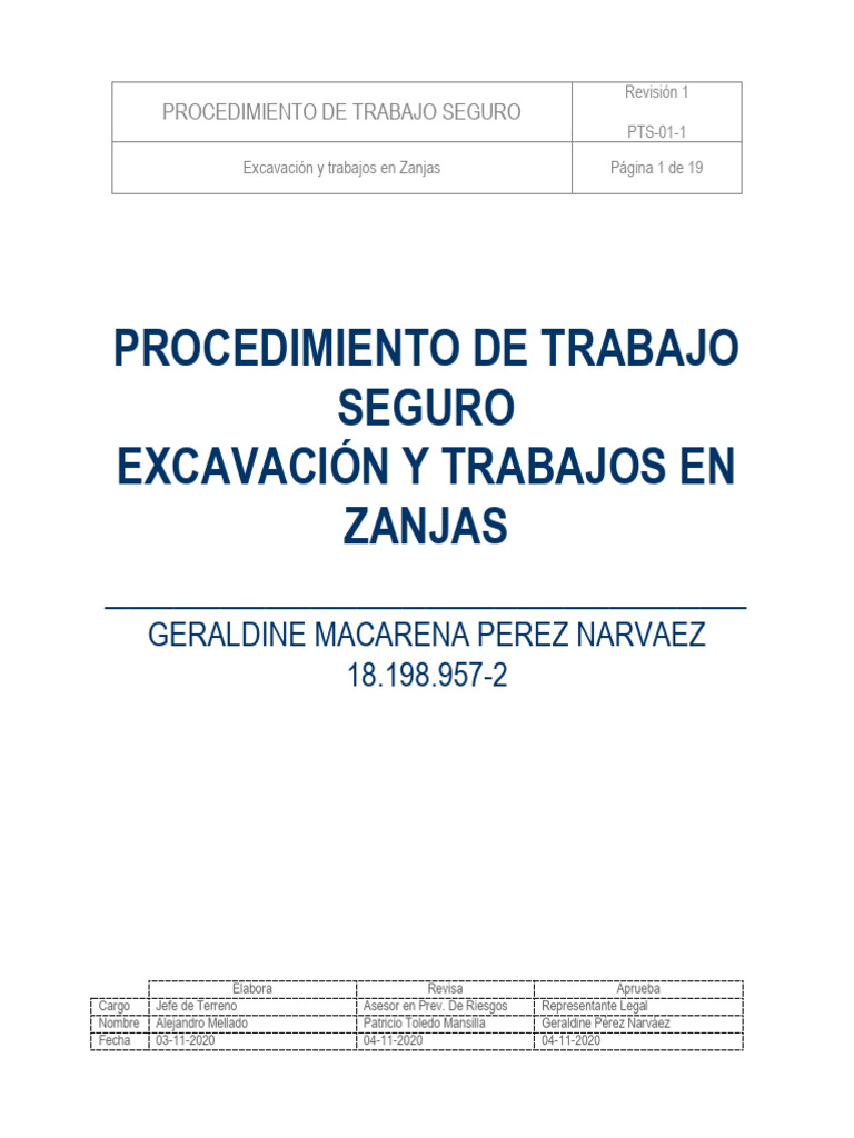 PTS Excavacion y Trabajos en Zanjas | PDF