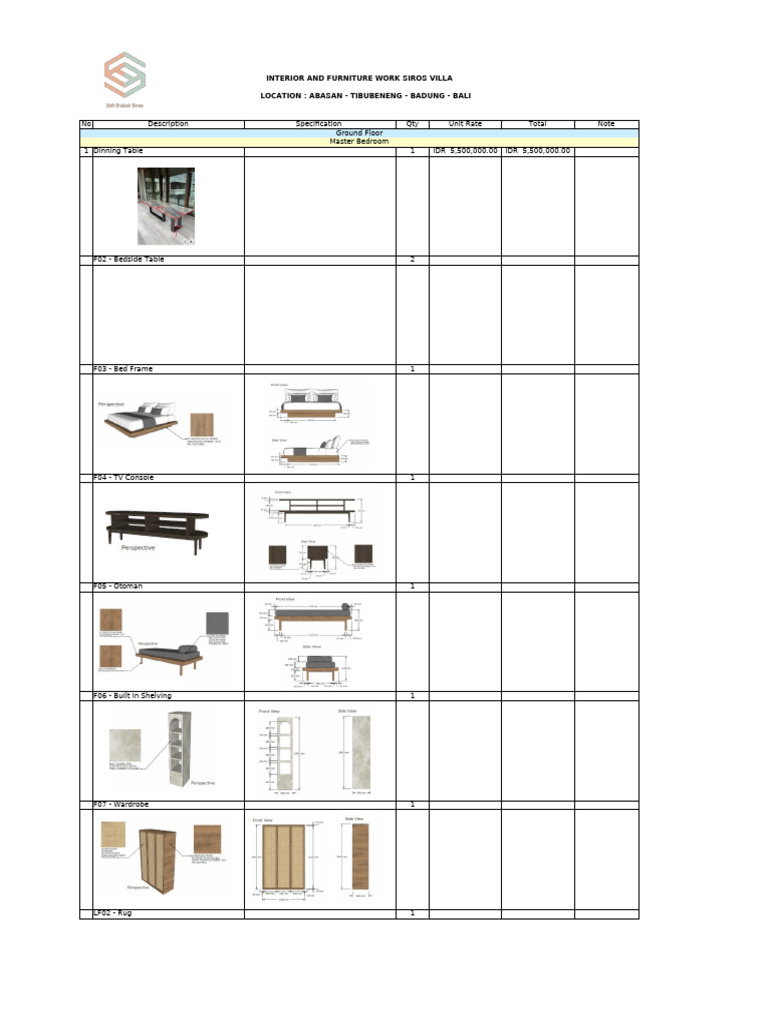 Furniture List | PDF