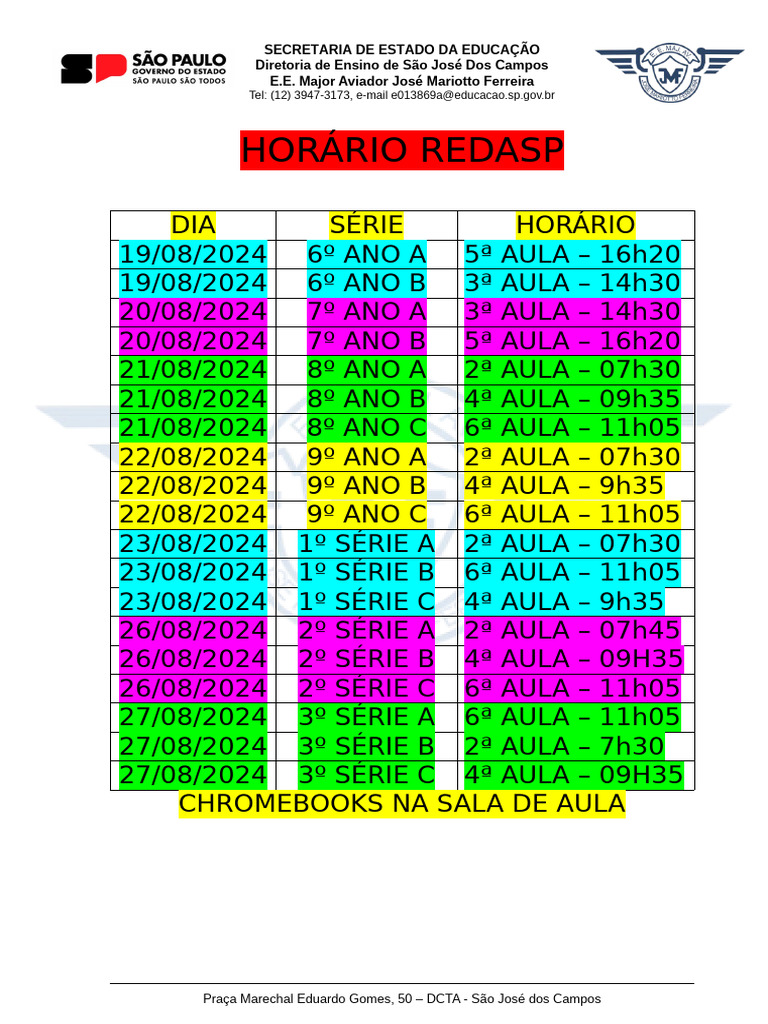 Horário Redasp 1 | PDF