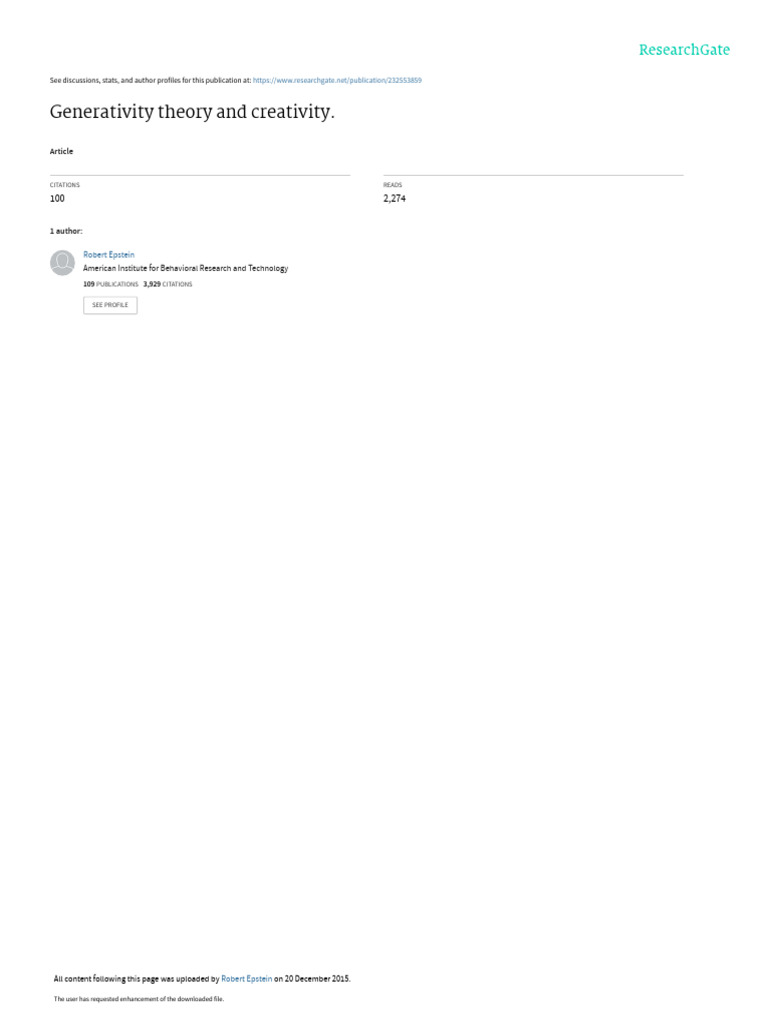 Epstein (2005) Generativity Theory and Creativity | PDF