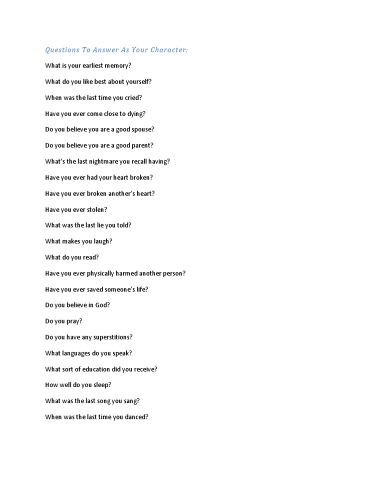 Character Development Questions | PDF