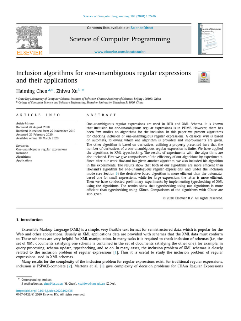 Inclusion Algorithms For One-Unambiguous Regular Expressions | PDF