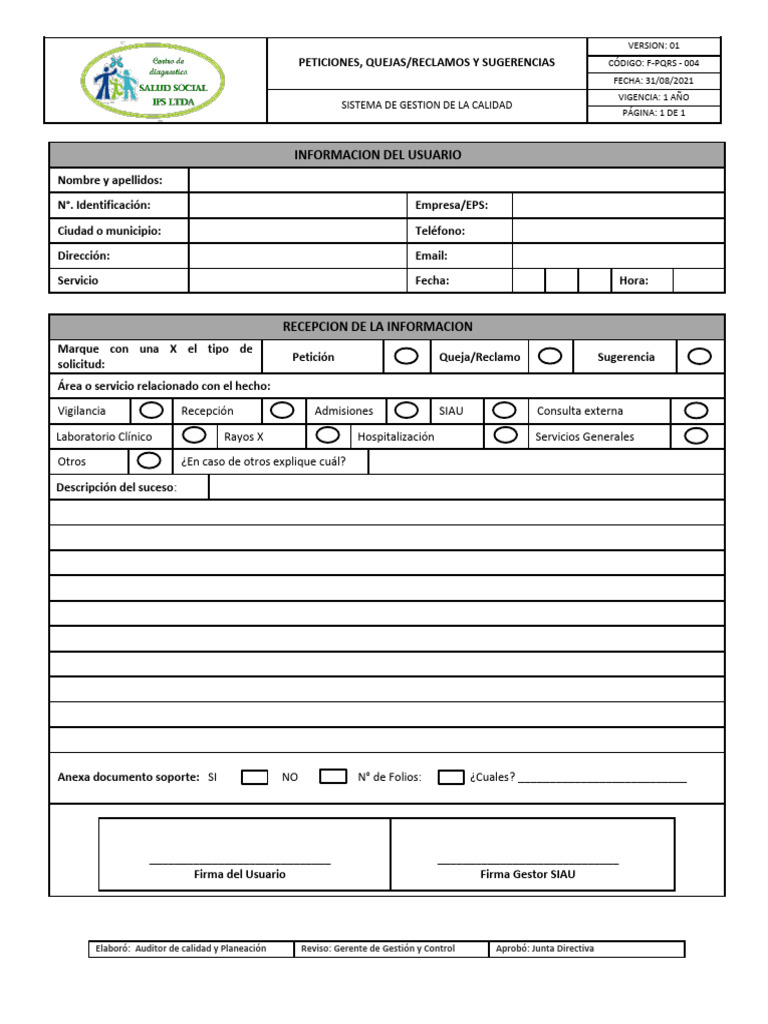 Formato de Quejas, Reclamos y Sugerencias | PDF