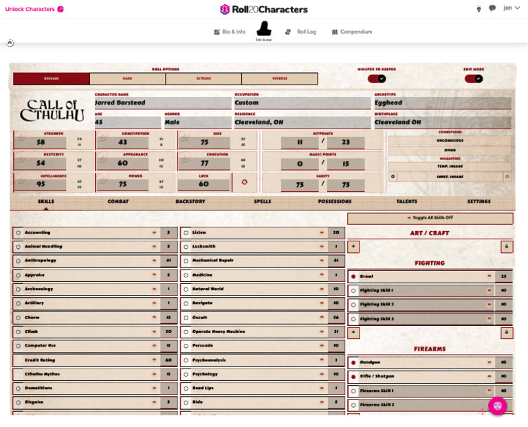 Jarred Barstead _ Roll20 Characters | PDF