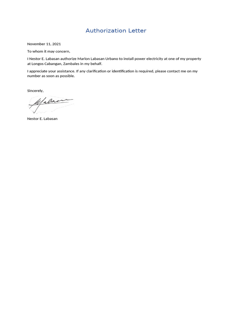Authorization Letter | PDF