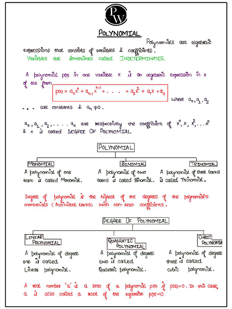 Polynomials - Handwritten Notes | PDF