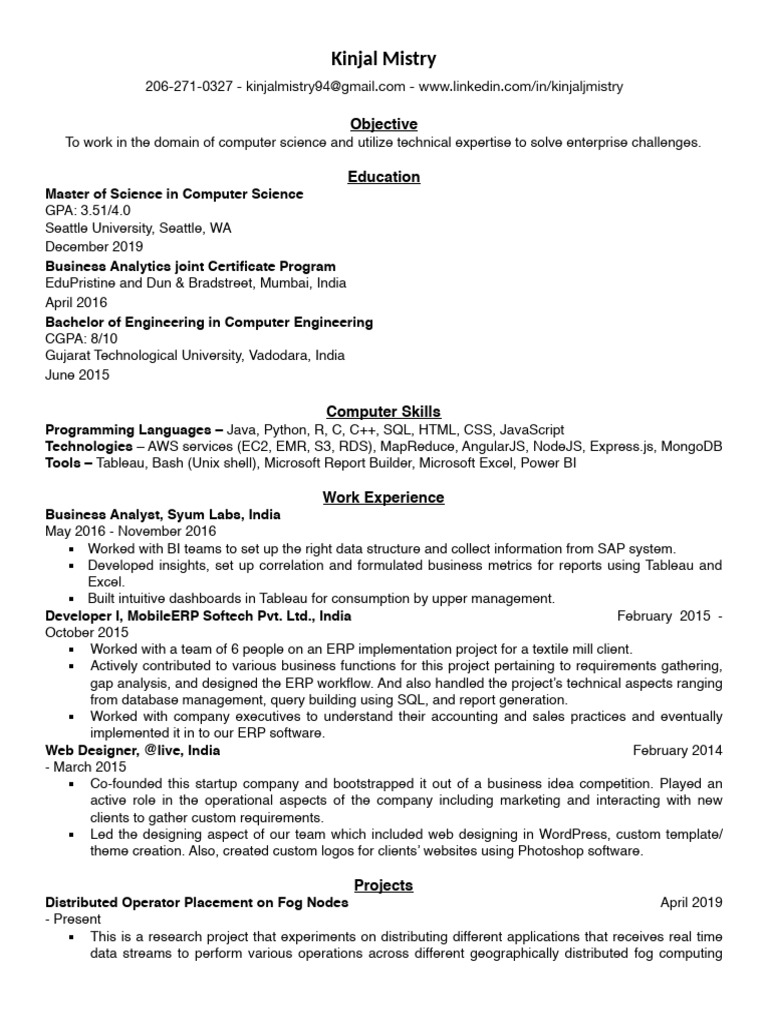 Kinjal Mistry Resume (CS) PDF | PDF | Amazon Web Services | Art