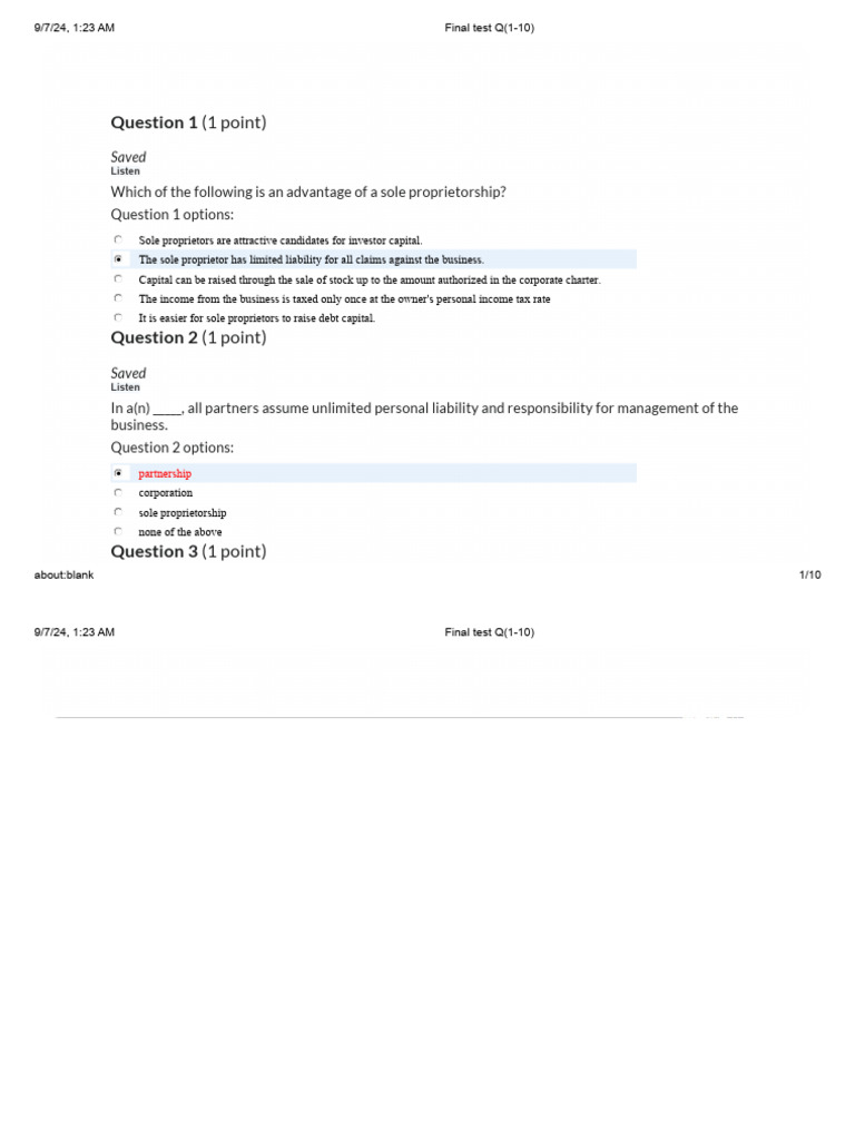 Final Test Q (1-10) | PDF