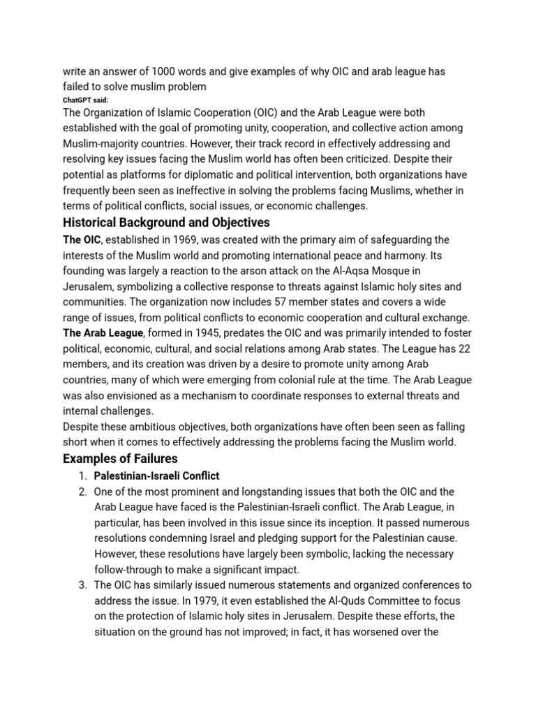 OIC and Arab League Problem | PDF