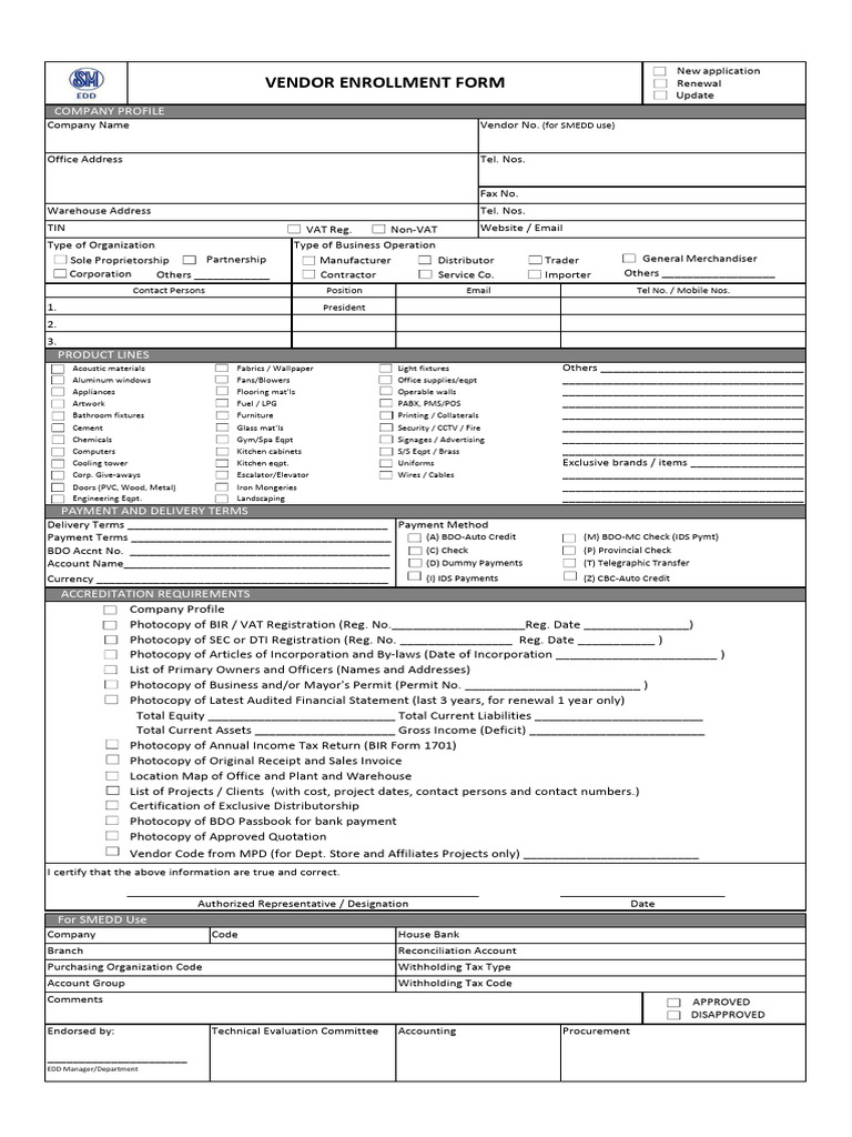 Vendor Enrollment Form | PDF