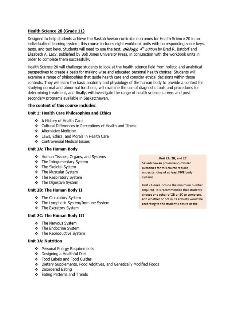 Health Science 20 | PDF