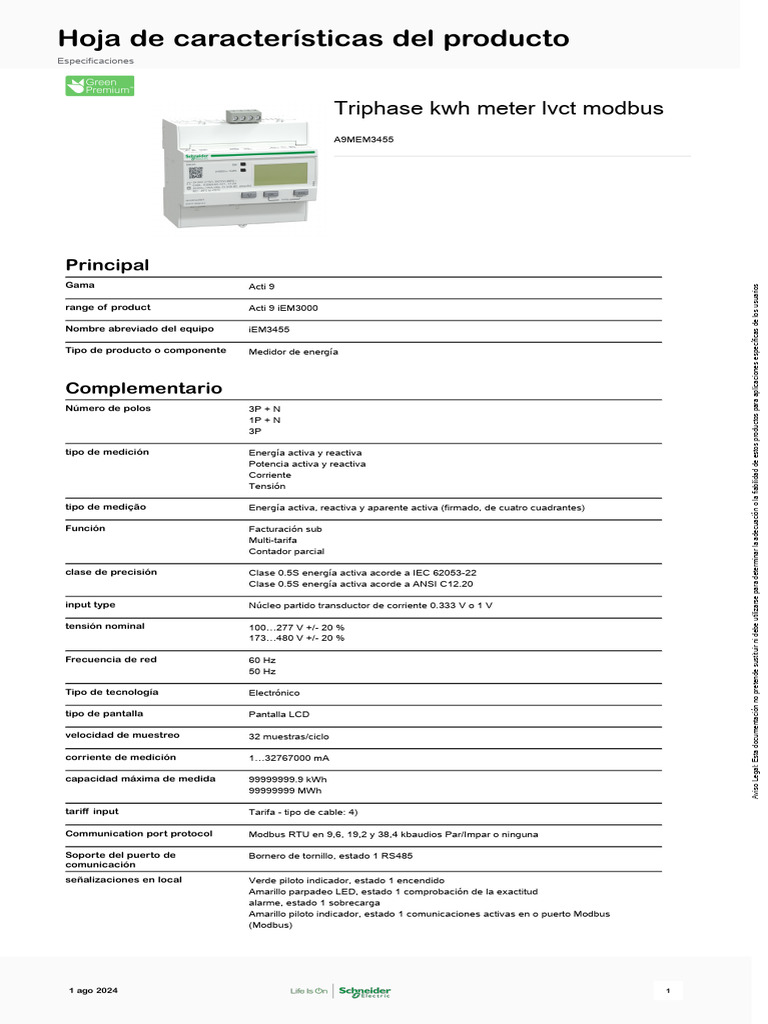 Schneider Electric_Contador-trifásico-iEM3000_A9MEM3455 | PDF