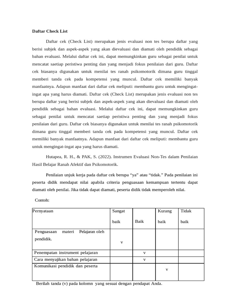 Daftar Check List Dan Angket | PDF