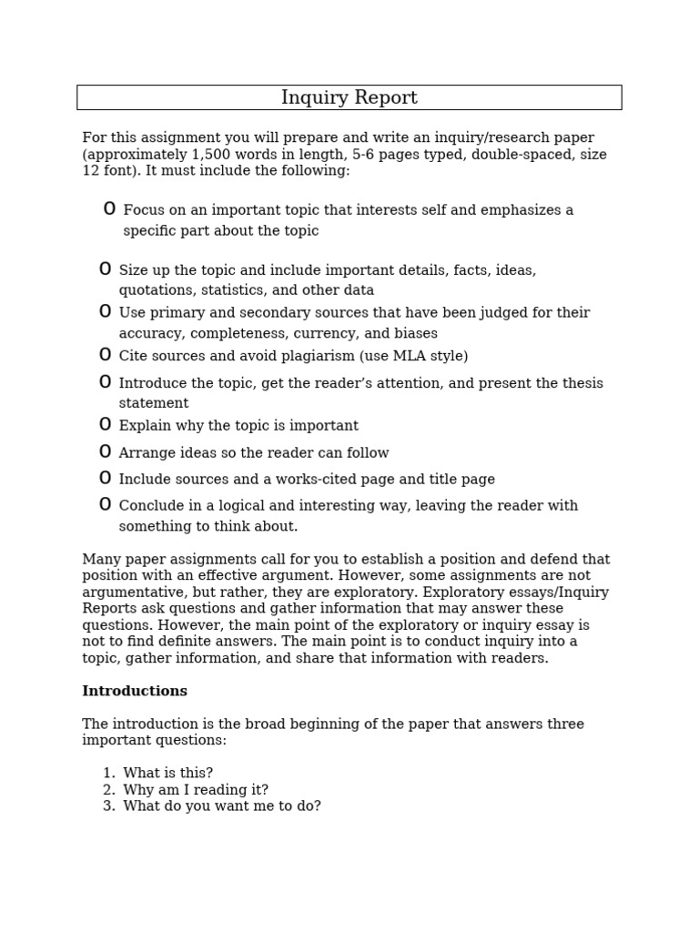 Inquiry Report | PDF | Essays | Inquiry
