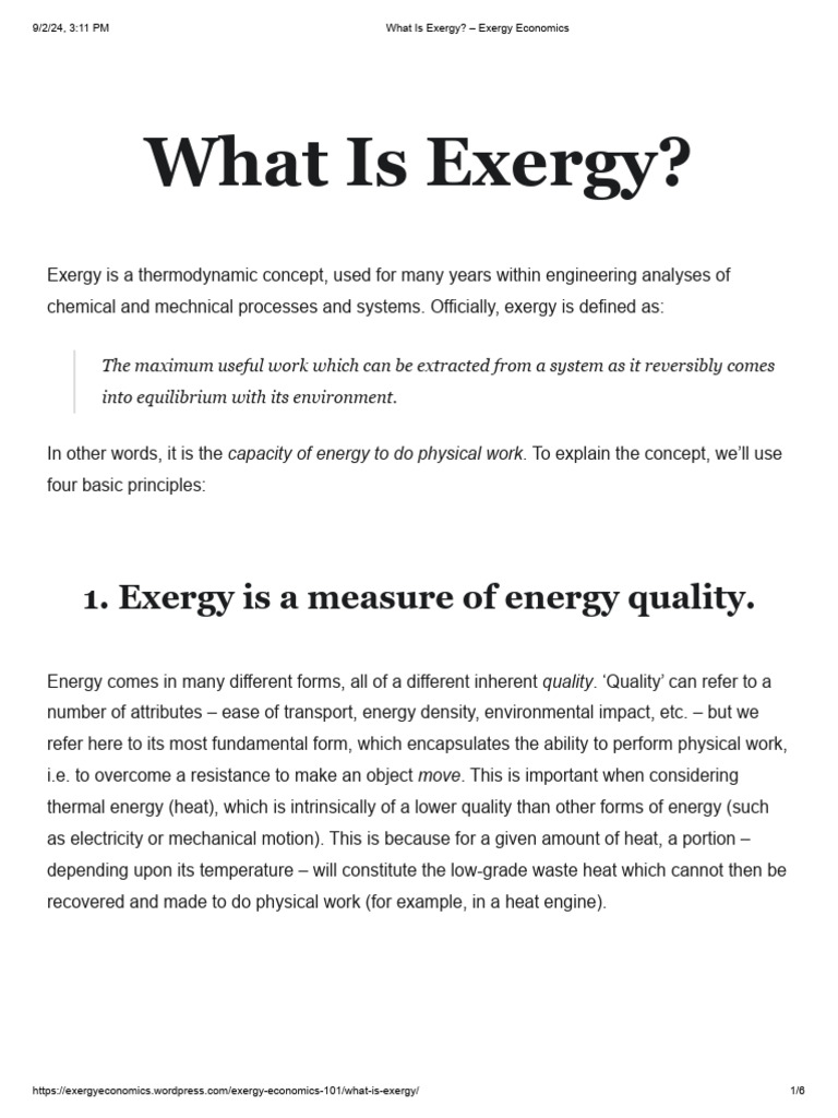 What Is Exergy - Exergy Economics | PDF