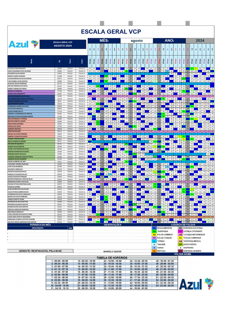 Escala Check-In Manhã - AGOSTO | PDF