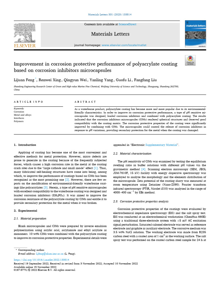 Improvement in Corrosion Protective Performance of Polyacrylate Coating ...