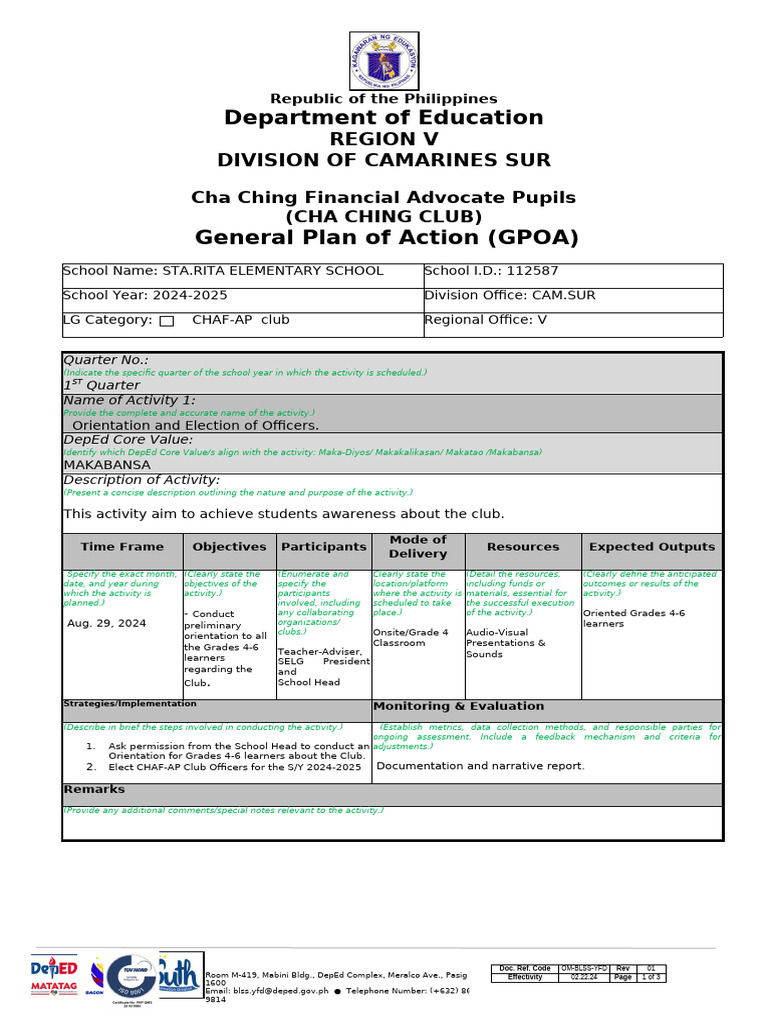 Gpoa Cha Ching Club 2024 2025 | PDF