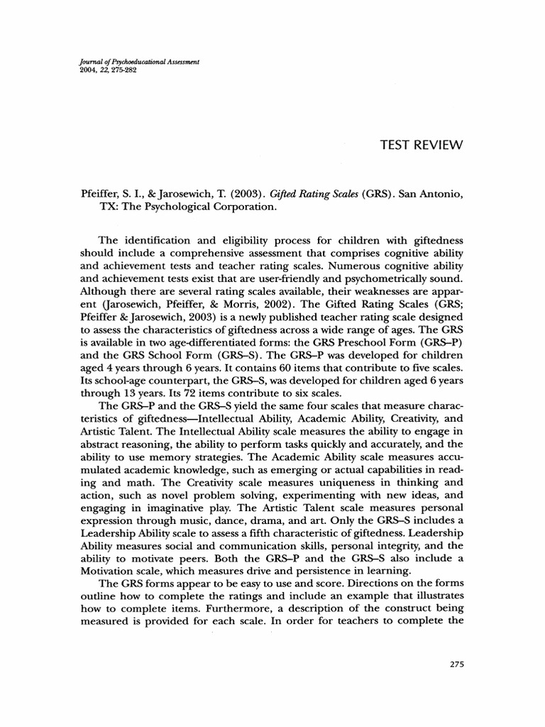 Review Gifted Rating Scales (GRS) | PDF