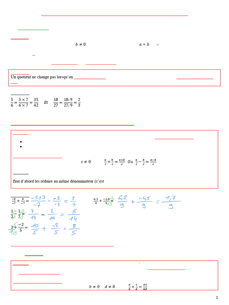 Rappels Opérations Fractions - Eleves | PDF