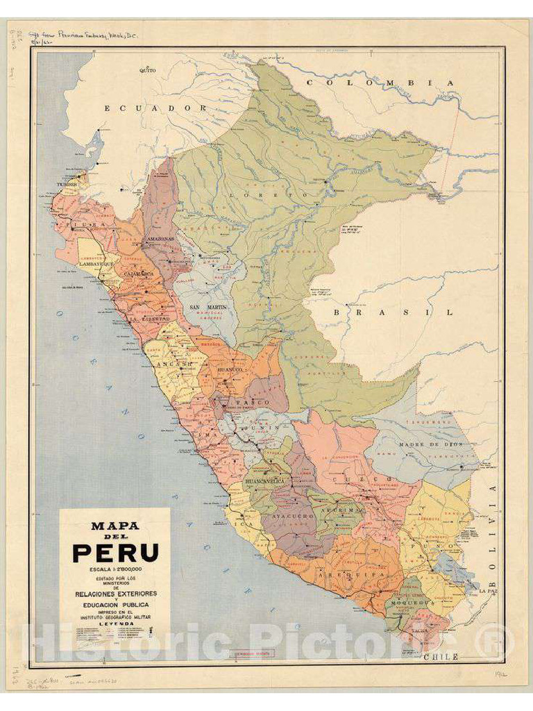 Map - Peru 1962 1, Mapa Del Peru, Antique Vintage Reproduction - 18in X ...