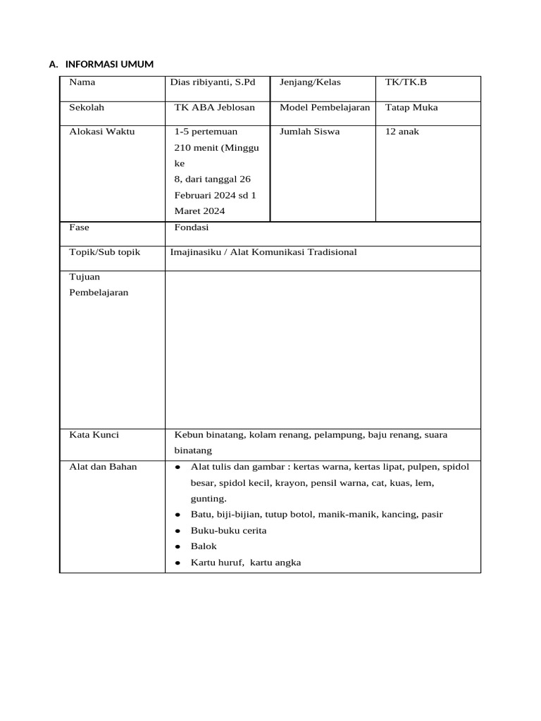 Bagi 1. Modul Ajar Minggu 2 | PDF