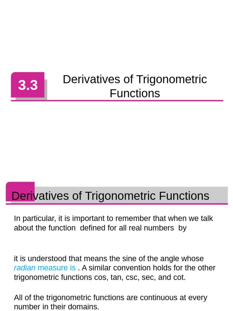 3.3 Derivatives of Trig Functions | PDF