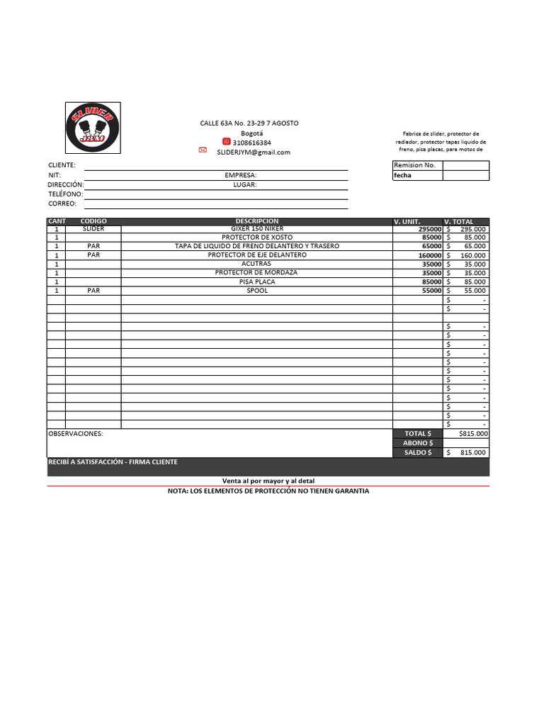 Motorcycle Parts Invoice | PDF