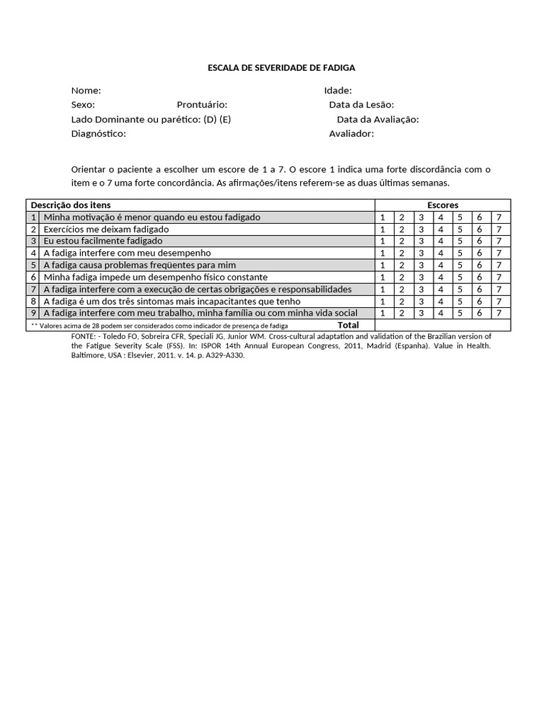 Escala de Severidade de Fadiga | PDF