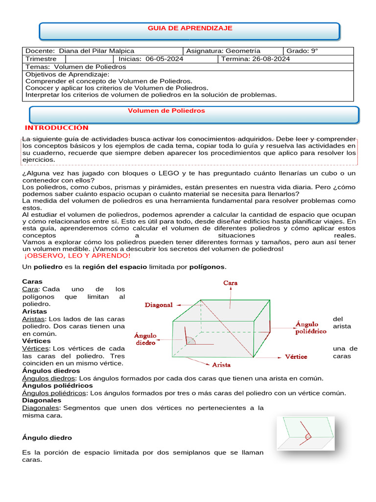 Guía de Geometría - Volumen de Poliedros - DÍA PARO | PDF