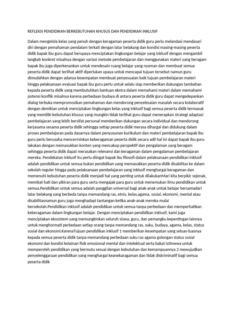 Refleksi Pend Berkeb Khusus Dan Pendi Inklusif | PDF